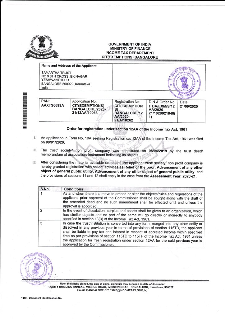 Trust Documents – Samartha Trust